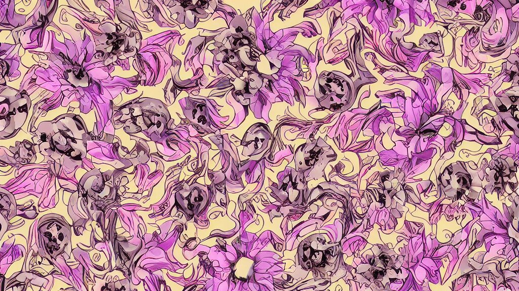 Lexica - A seamless gigantic flower demon pattern, horror, pastel ...