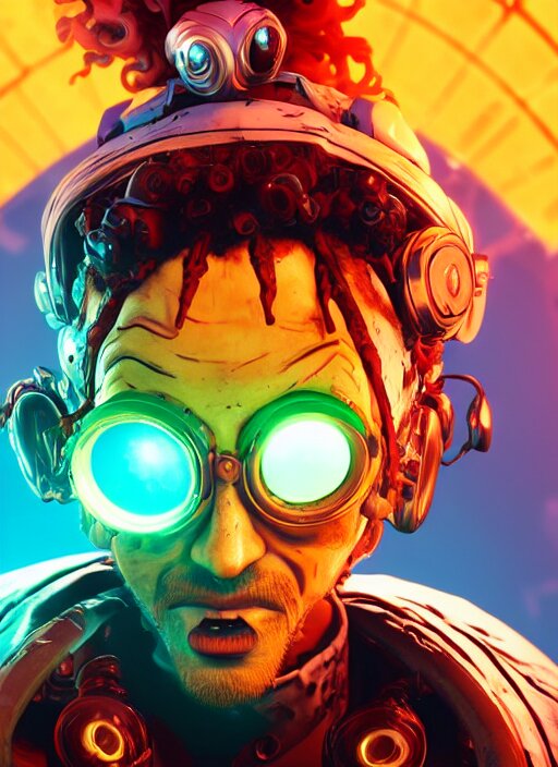 Lexica - Glowwave portrait of curly orange haired mad scientist man ...