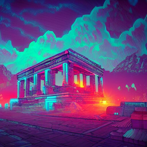 Lexica - Neon ancient ruins, digital art, retrowave art, trending on ...
