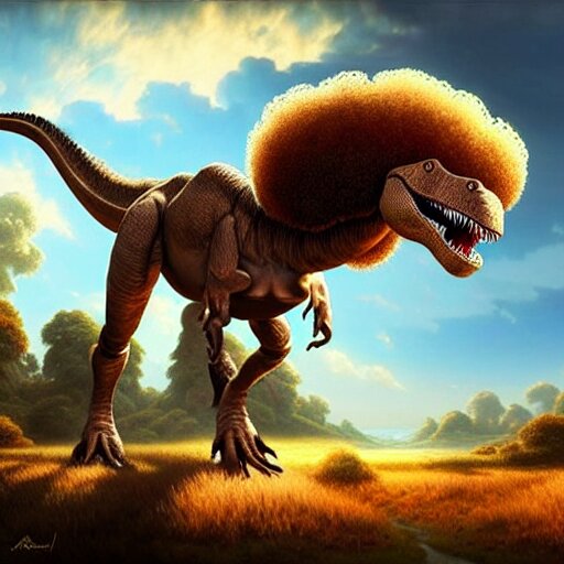 Lexica - Bob ross!!! riding!!! a dinosaur!!, giant afro!, model pose ...
