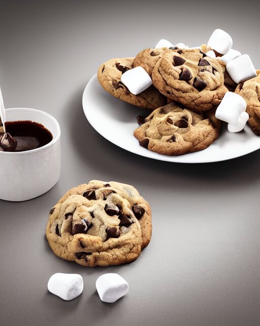 plate full of several freshly baked chocolate chip cookies, deli ...