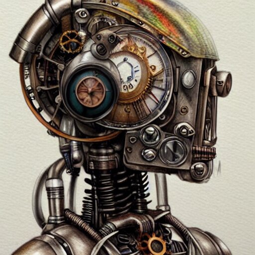 Lexica - Hyper realistic pencil drawing of a steampunk robot , water ...
