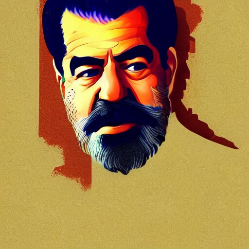 Lexica - Portrait of Saddam Hussein, Baghdad skyline background, washed out colors, ambient ...