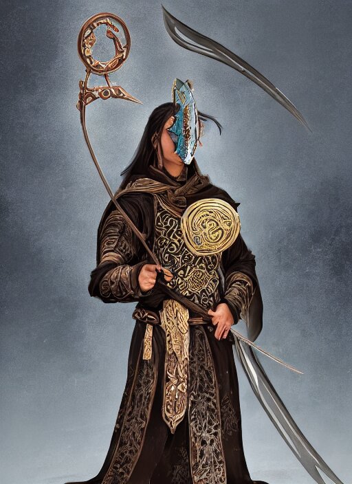 Lexica - Masked male inquisitor of desna holding a chakram by wlop ...