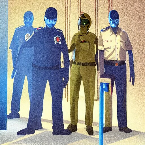 Lexica - Zombie security officers in beige uniforms and blue pants with ...