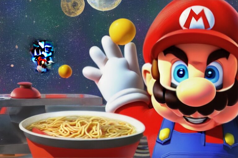 Lexica - Mario in space eating ramen, digital art, game art, character ...