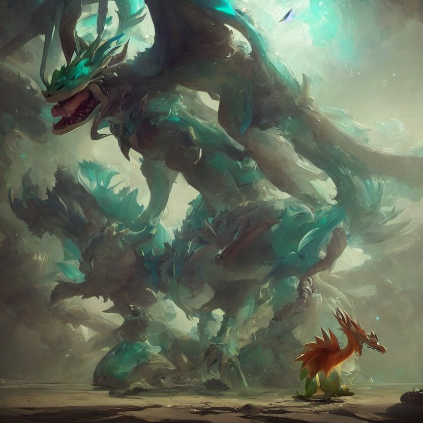 Lexica - A beautiful painting of a pokemon dragon. character design by ...