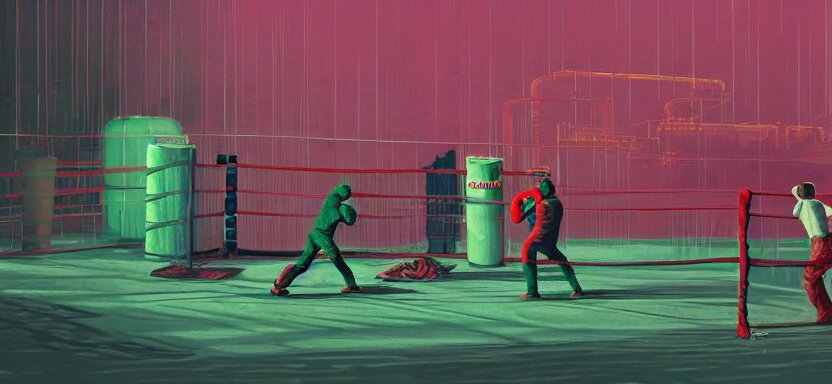 Lexica - Handmade illustration of a boxing match in an industrial room ...