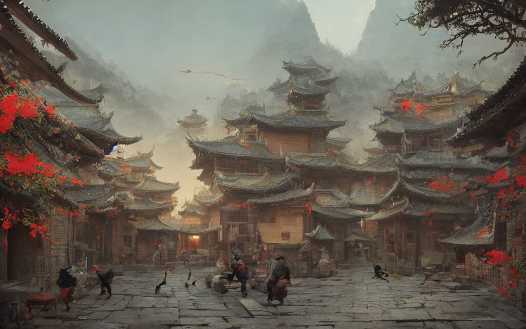 Lexica - Shaolin village, sharp focus, wide shot, trending on ...