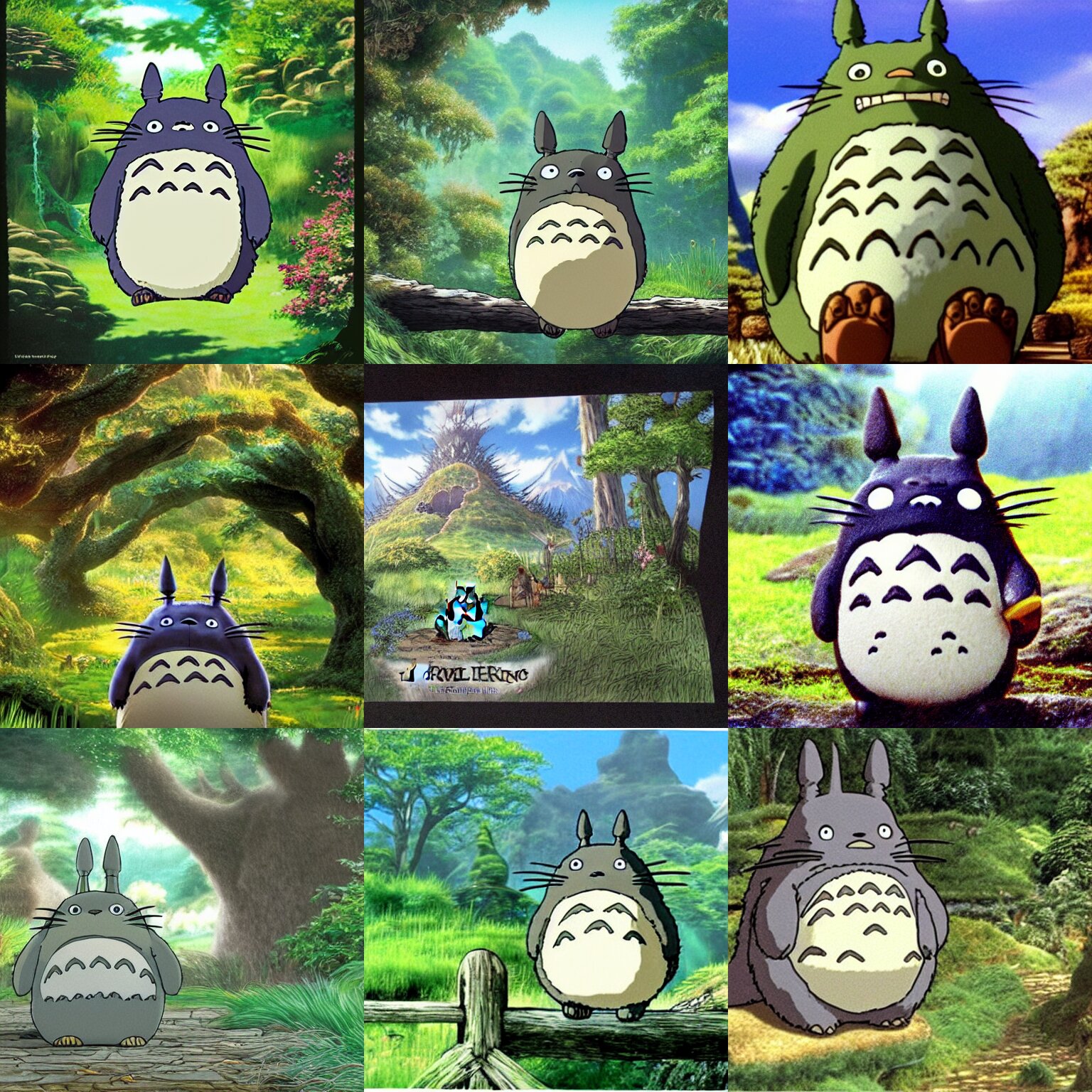 Lexica - Happy totoro in lord of the rings, rivendell daytime sunny peaceful