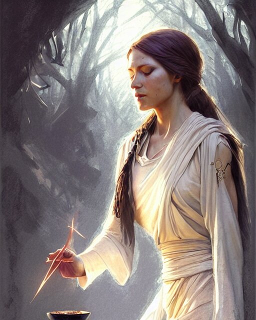 Lexica - A female priestess casting a healing spell | | pencil sketch ...