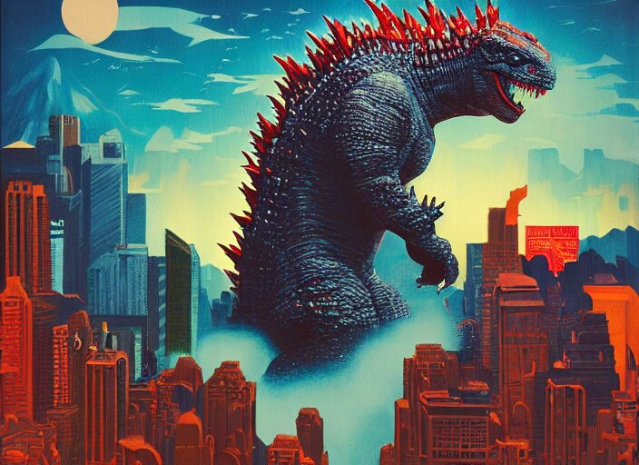 Lexica - Godzilla posing for a school picture, religious painting ...