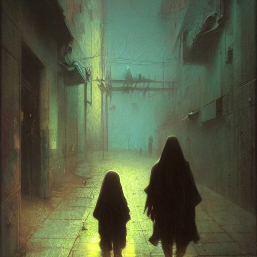 Lexica - Dark alley full of homeless children, somber, by beksinski and ...