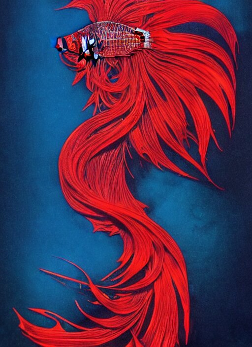 Lexica - Red betta fish by james jean and frank frazetta + black paper ...