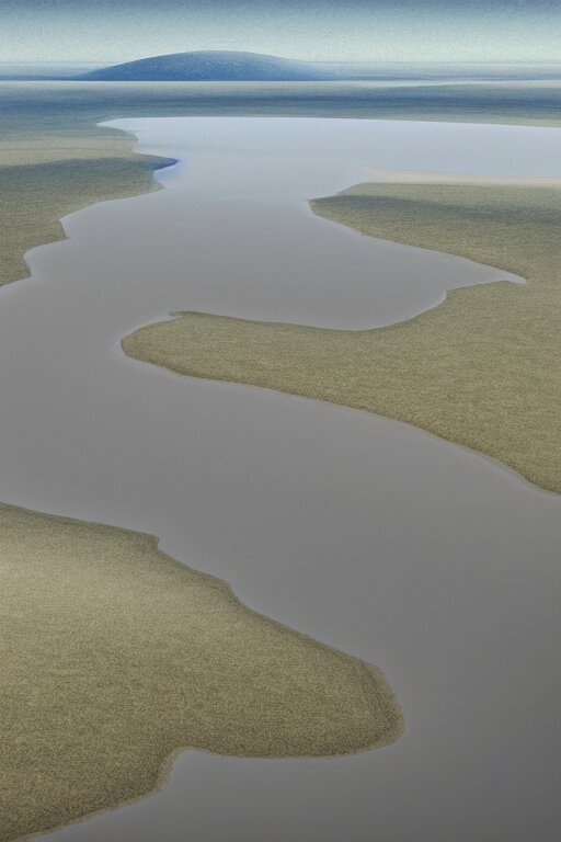 Lexica - Wide angle shot of muddy river delta leading to sea by hiroshi ...