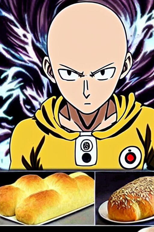 Lexica - Baker saitama one punch man, cooking french bread, anime artwork