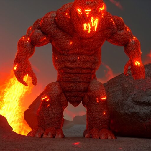 Lexica - A large, muscular, standing, humanoid, lava rock, magma, fire ...