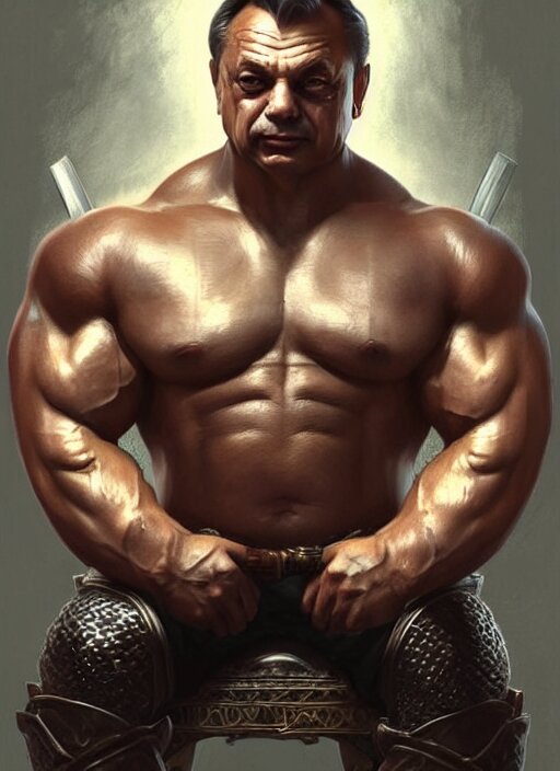 Lexica - Portrait of viktor orban with synthol muscles sitting on the ...