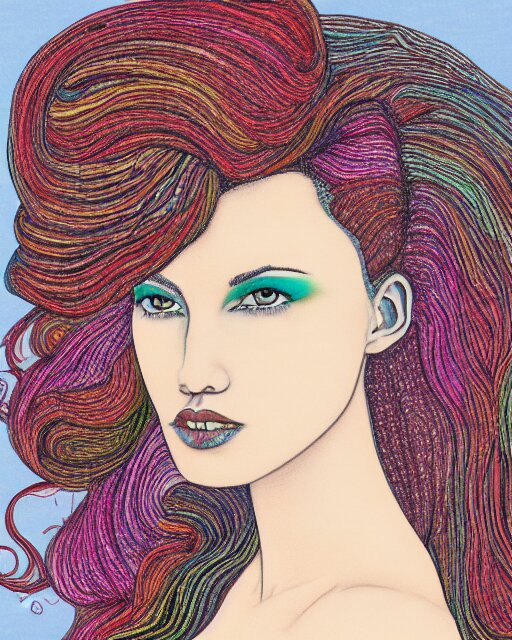 Lexica - A young woman with an extravagant hair style, colored pencil ...