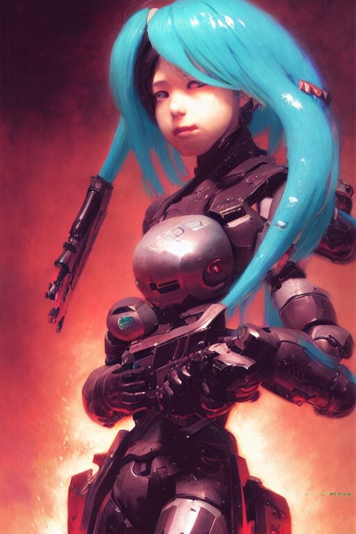 Lexica - Hatsune miku as the doom marine, portrait dnd, painting by ...