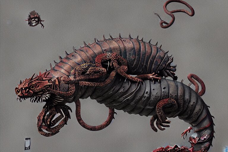 Lexica - Painting of hybrid between cat & dragon & snake & lobster ...