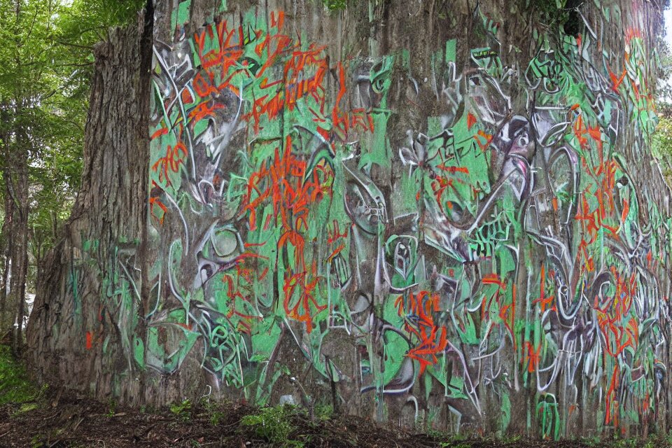 Lexica - Graffiti of a forest on a wall, by birdo, alex maksiov and ...