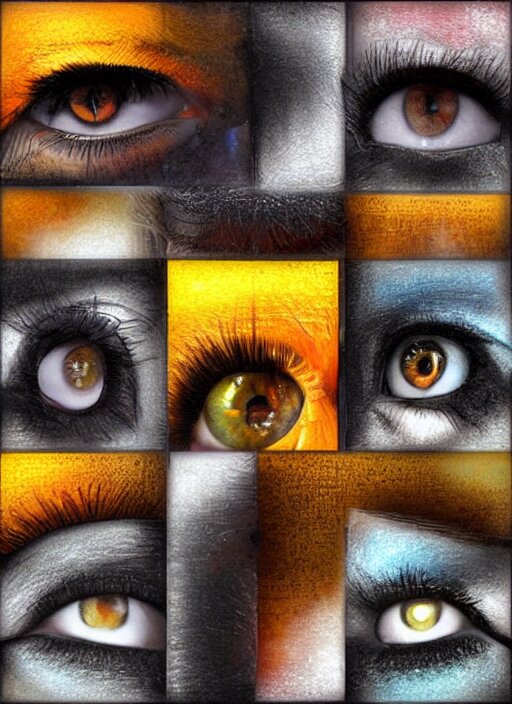 Lexica - Grid montage of cube shaped eyes cubes, square shaped black ...