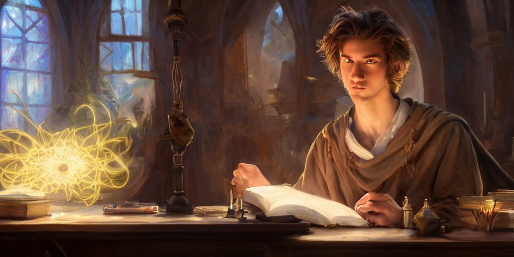 Lexica - A young caucasian male mage they are in a alchemy workshop ...