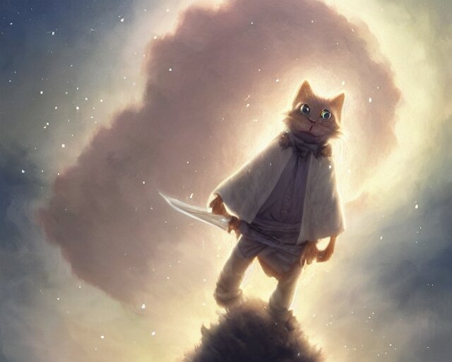 one cartoonish kitty dressed as Gandalf floating alone in space ...