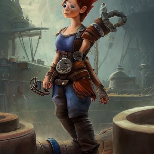 Lexica - Full body portrait of a scrappy female gnome engineer with ...
