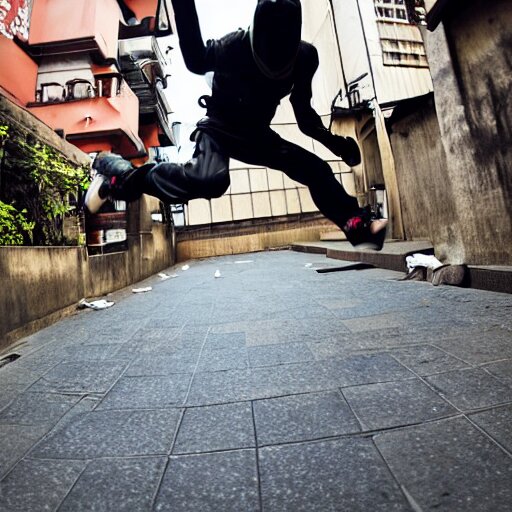 Lexica - Photo of ninja running around the streets of Edo in parkour ...
