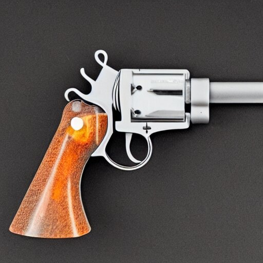 Lexica - Mangum revolver entirely made out of glass, transparent.