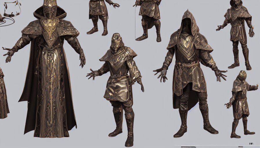 Lexica - T-pose of wizard, magic belt, elaborate robes, hood, character ...