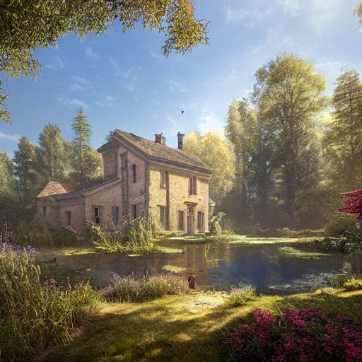 Lexica - A georgian manor house next to a pine forest, with a fishpond ...