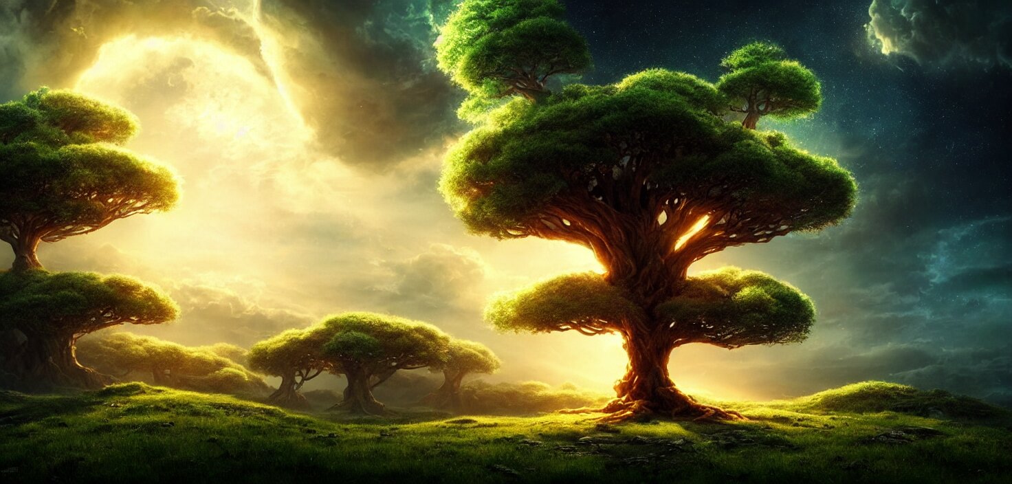 Lexica - Godly tree of life seen from outer space engulfs the earth ...