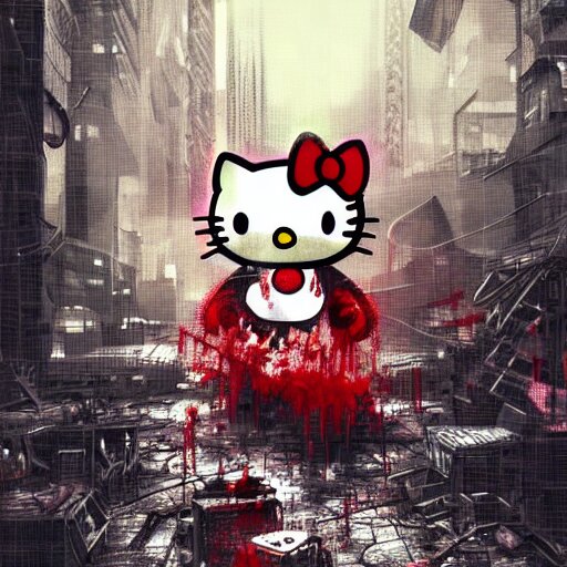Lexica - Hello kitty drenched in blood in a post - apocalyptic ...