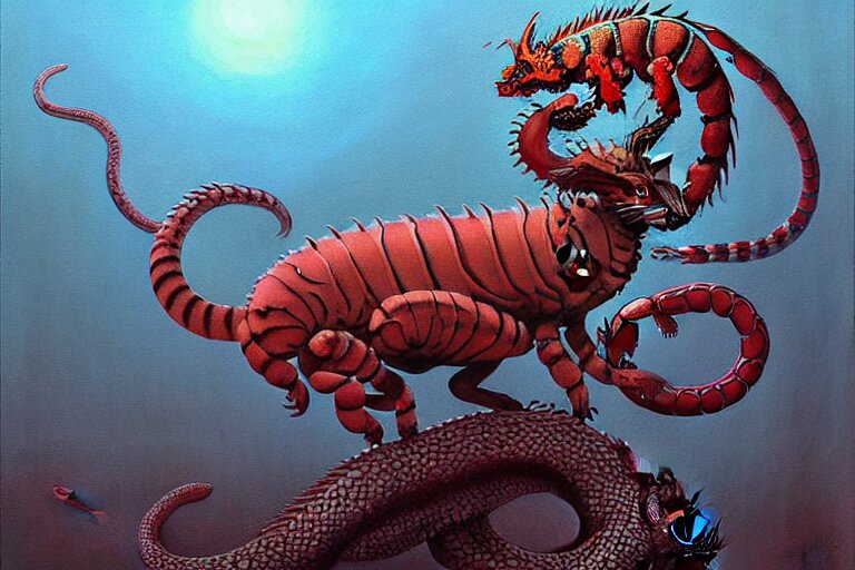 Lexica - Painting of hybrid between cat & dragon & snake & lobster ...