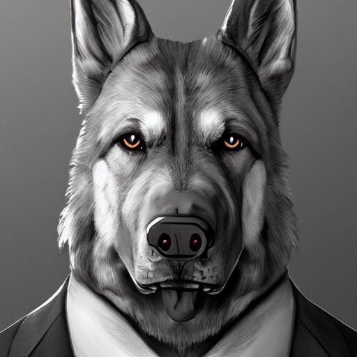 Lexica - A humanoid german shepherd beast - man, wearing suit, highly ...