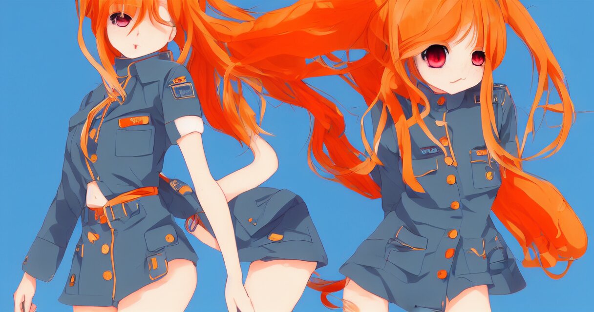 Anime Girl Short Orange Hair Blue Eyes