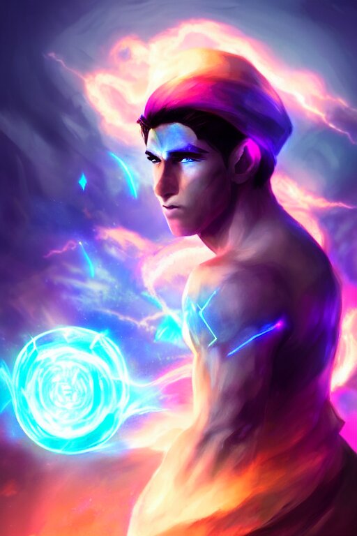 Lexica - A human elemental sorcerer, mountainous setting, colorful ...