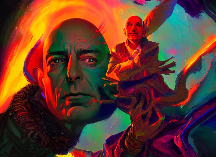 Lexica - A psychedelic portrait of evil demonic jeff bezos holding ...