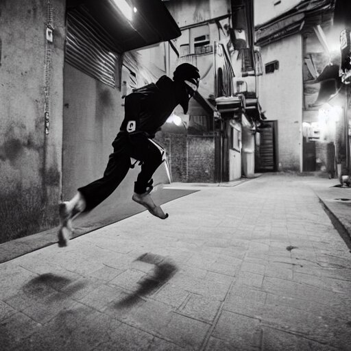 Lexica - Photo of ninja running around the streets of Edo in parkour ...