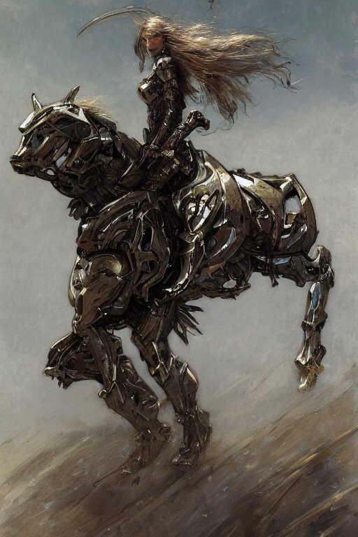Lexica - Portrait full body girl metal armor and metal horse poses by ...