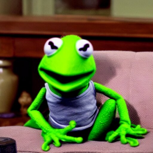 Lexica - Candid photo of kermit the frog sitting on the couch hitting a ...