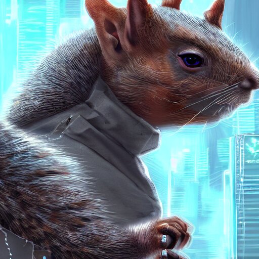 cyberpunk squirrel, cyborg, intricate, digital painting, artstat ...