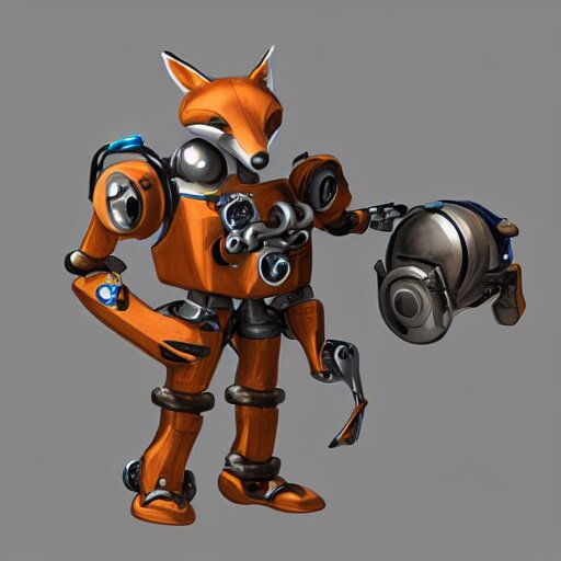 mechanical fox with robo tech, apocalyptic elements, art render ...