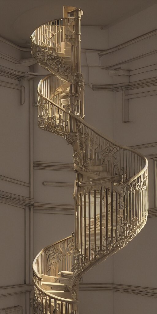 Lexica - A art - nouveau spiral staircase by ralph mcquarrie detailed, octane render, simplistic ...