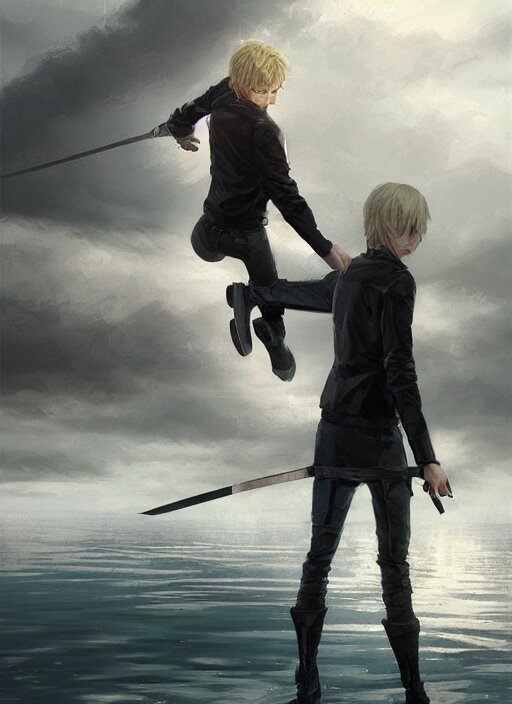 Lexica - Beautiful blonde teenage boy assassin walking on water ...