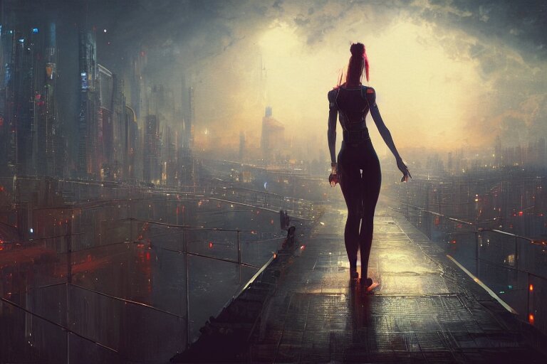 Lexica - A beautiful picture of a girl standing on top of a bridge over ...