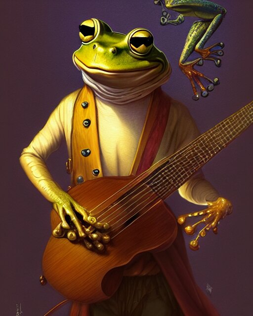 Lexica - Anthropomorphic art of a frog with a guitar, medieval clothing ...
